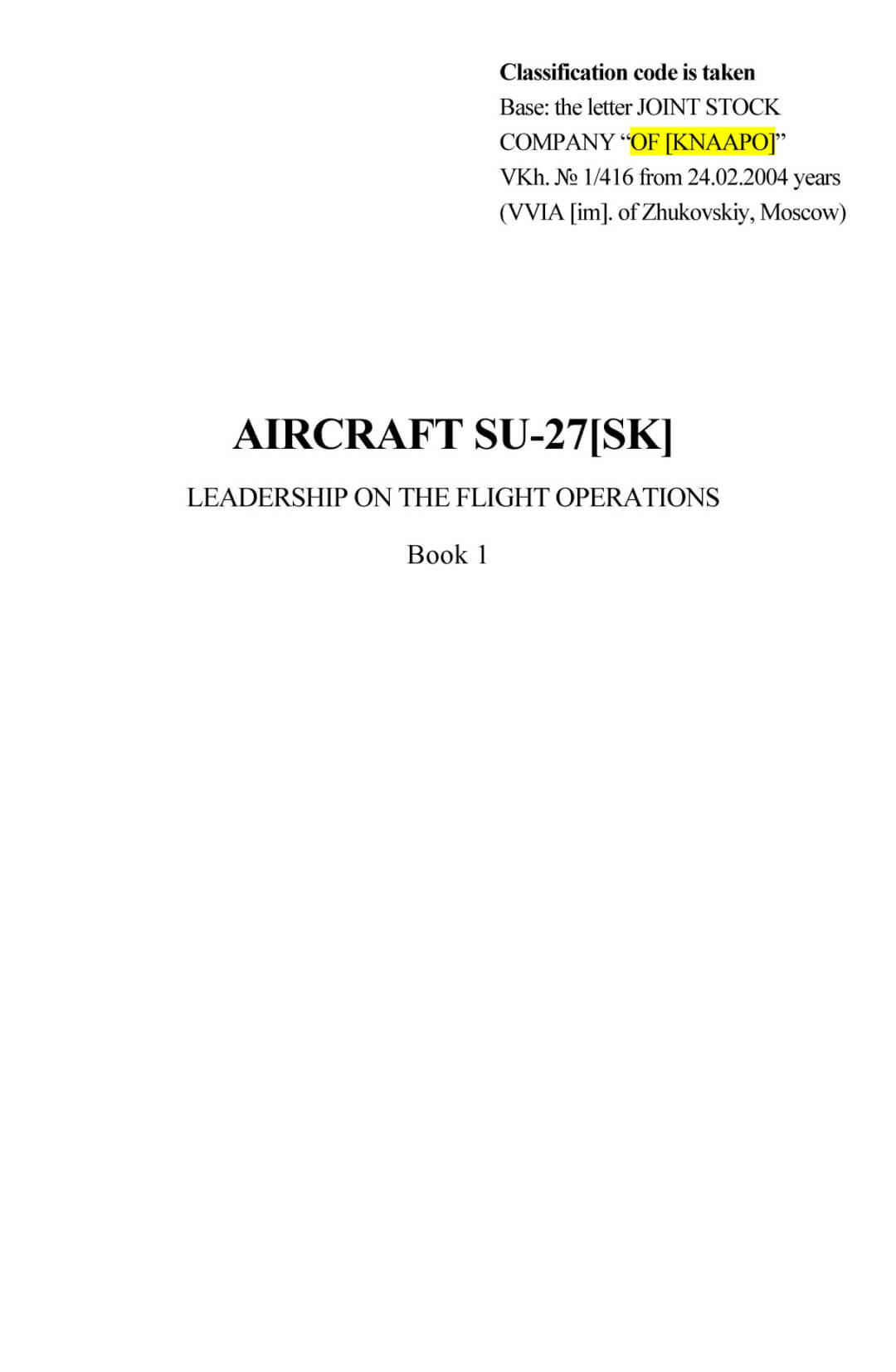 SUKHOI SU-27 FLANKER - Flight Manuals