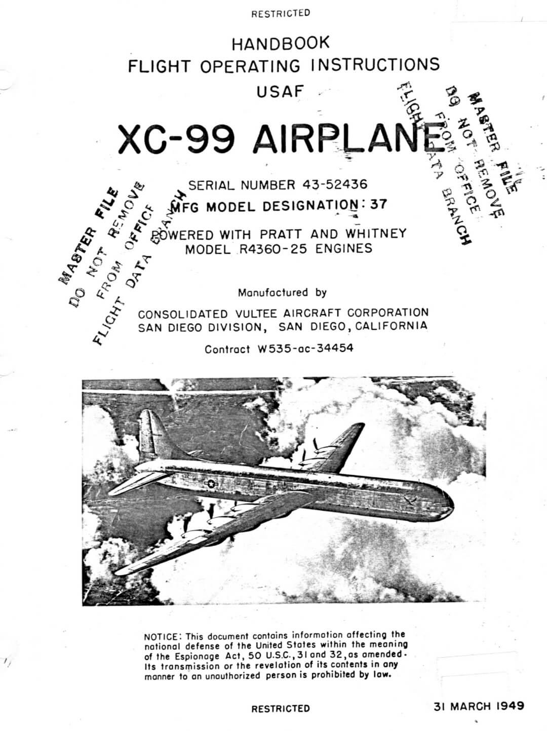 CONVAIR XC-99 - Flight Manuals