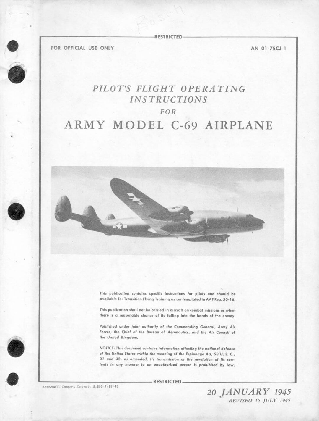 LOCKHEED C-69 CONSTELLATION - Flight Manuals