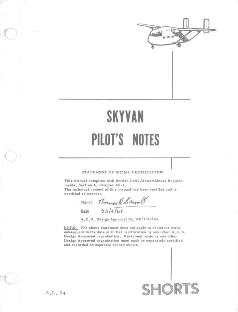 SHORT SC7 SKYVAN - Flight Manuals