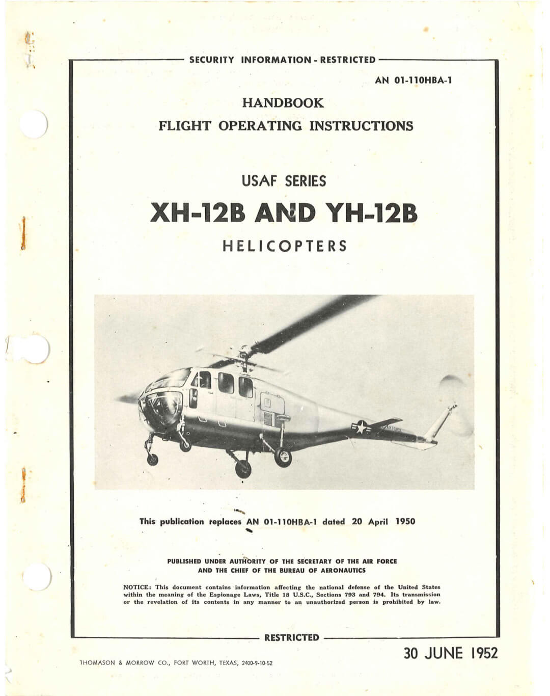 BELL MODEL 48 ( XH-12 ) - Flight Manuals