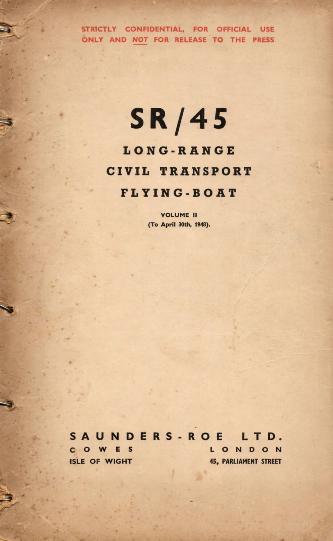 SARO SR/45 PRINCESS - Flight Manuals