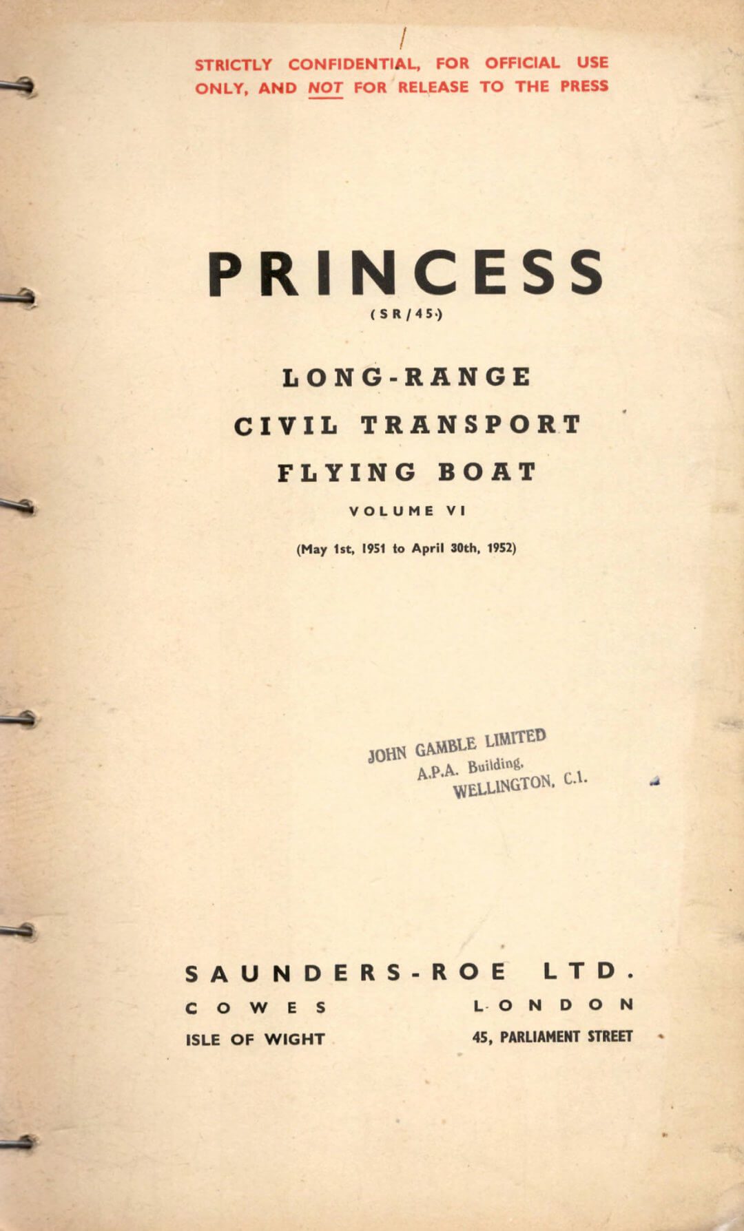 SARO SR/45 PRINCESS - Flight Manuals